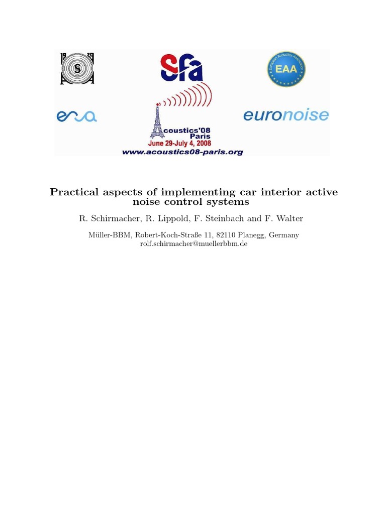 Practical aspects of implementing car interior active noise control systems | PDF