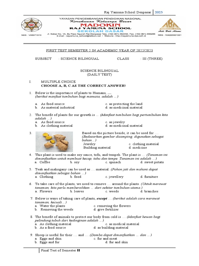SCIENCE BILINGUAL PAT II (3rd Grade) | PDF