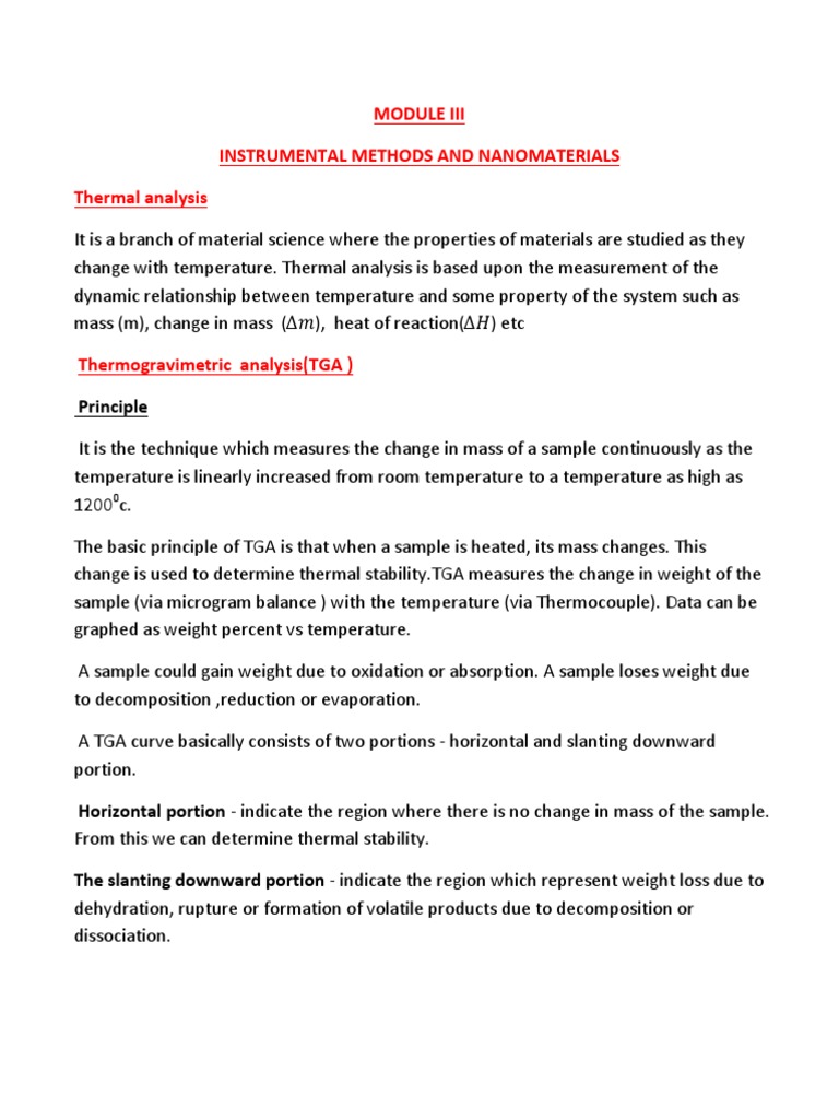 Module 3 Instrumental Methods and Nanomaterials | PDF | Chromatography | Thermogravimetric Analysis