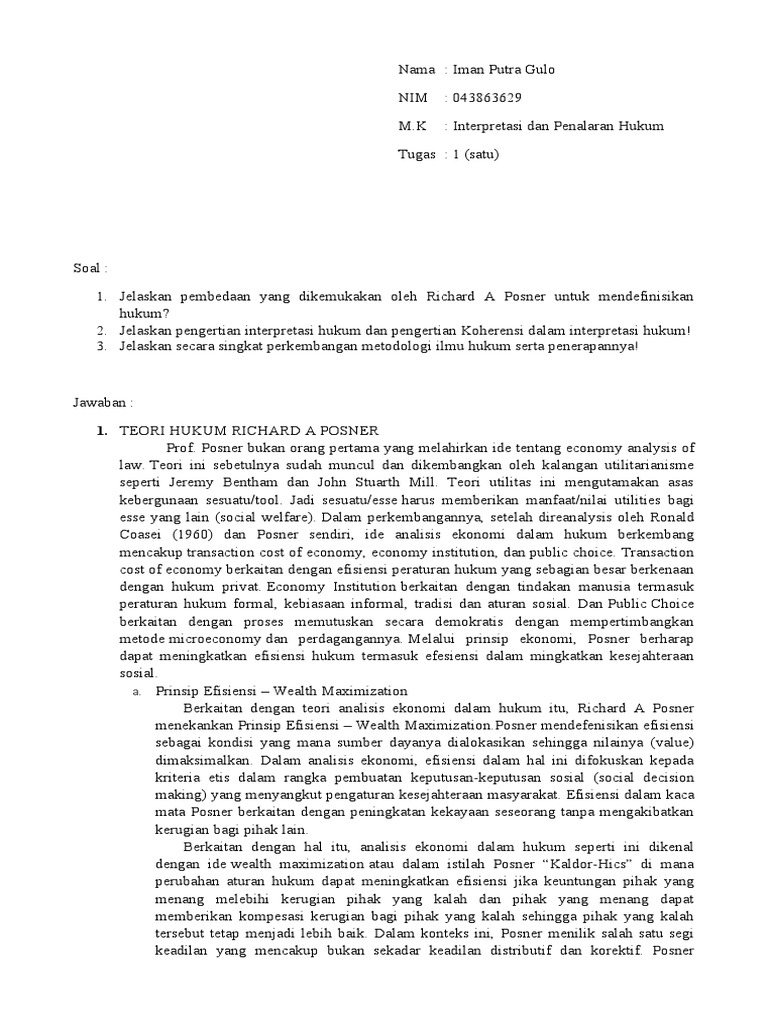 Tugas 1 Interpretasi Dan Penalaran Hukum Iman | PDF | Hukum