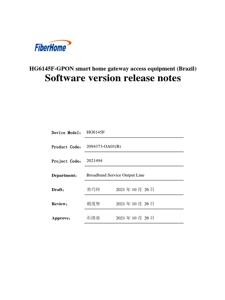 HG6145F(2094373-OA01(B)) Software Version Release Notes | PDF