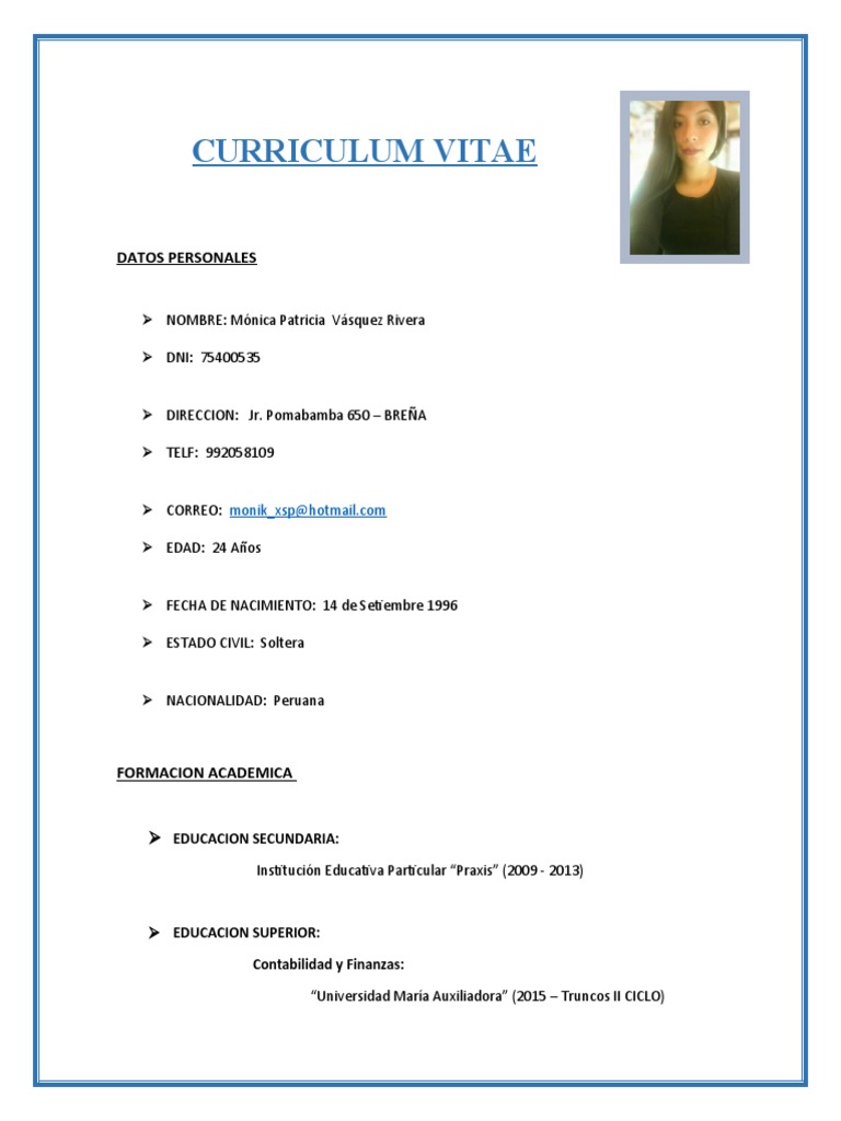 CV de Mónica Patricia Vásquez Rivera | PDF | Servicio al Cliente ...