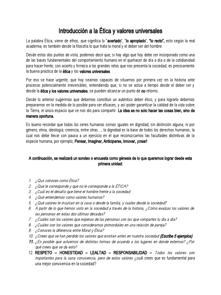 Cuestionario - Introducción A La Ética y Valores Universales - EDA (2) .Docx 2 | PDF | Moralidad ...
