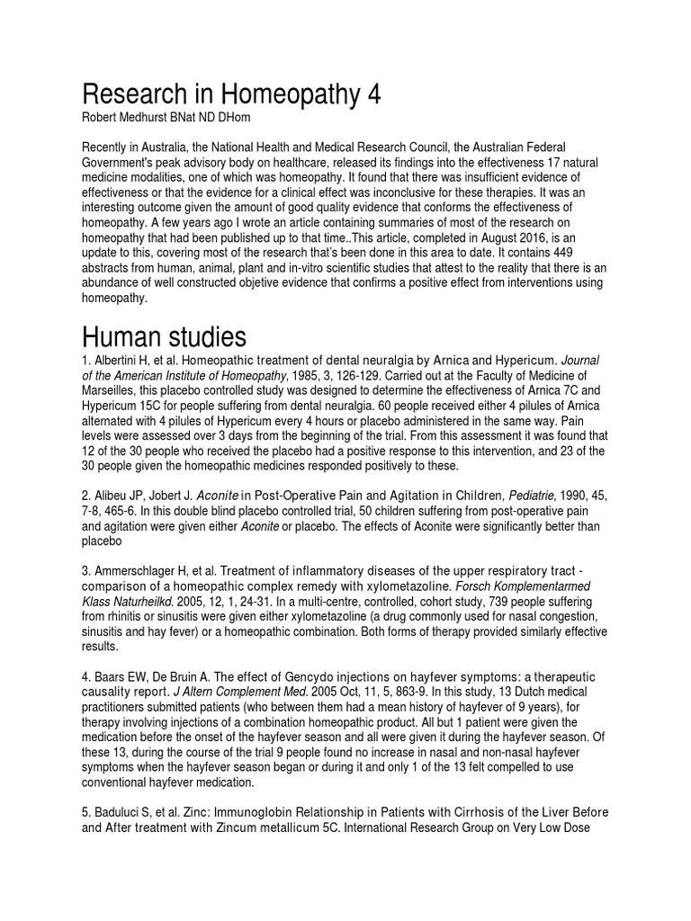 Research in Homoeopathy | PDF