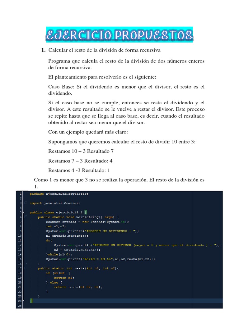 Calcular restos de divisiones de forma recursiva y otras aplicaciones de la recursividad en Java ...