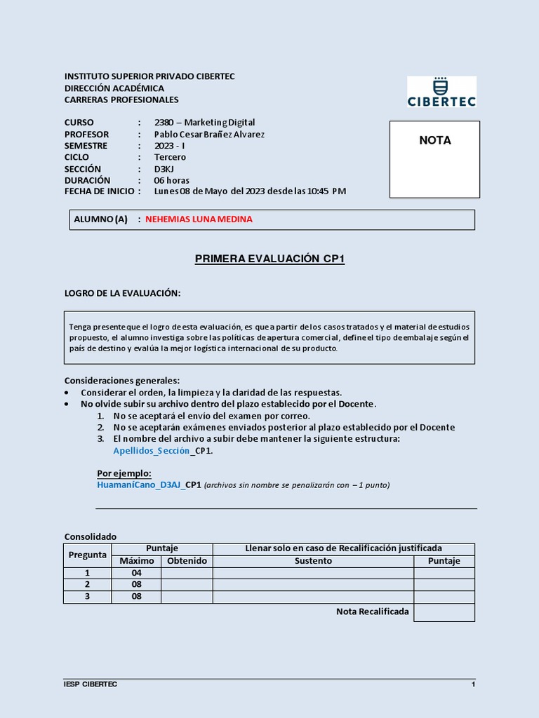 Nehemias Luna Medina - D3AJ - CP1 | PDF | Marketing | Business