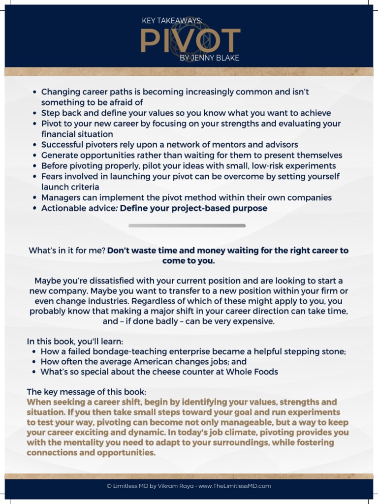 PRINTING - Pivot by Jenny Blake (Key Takeaways) | PDF
