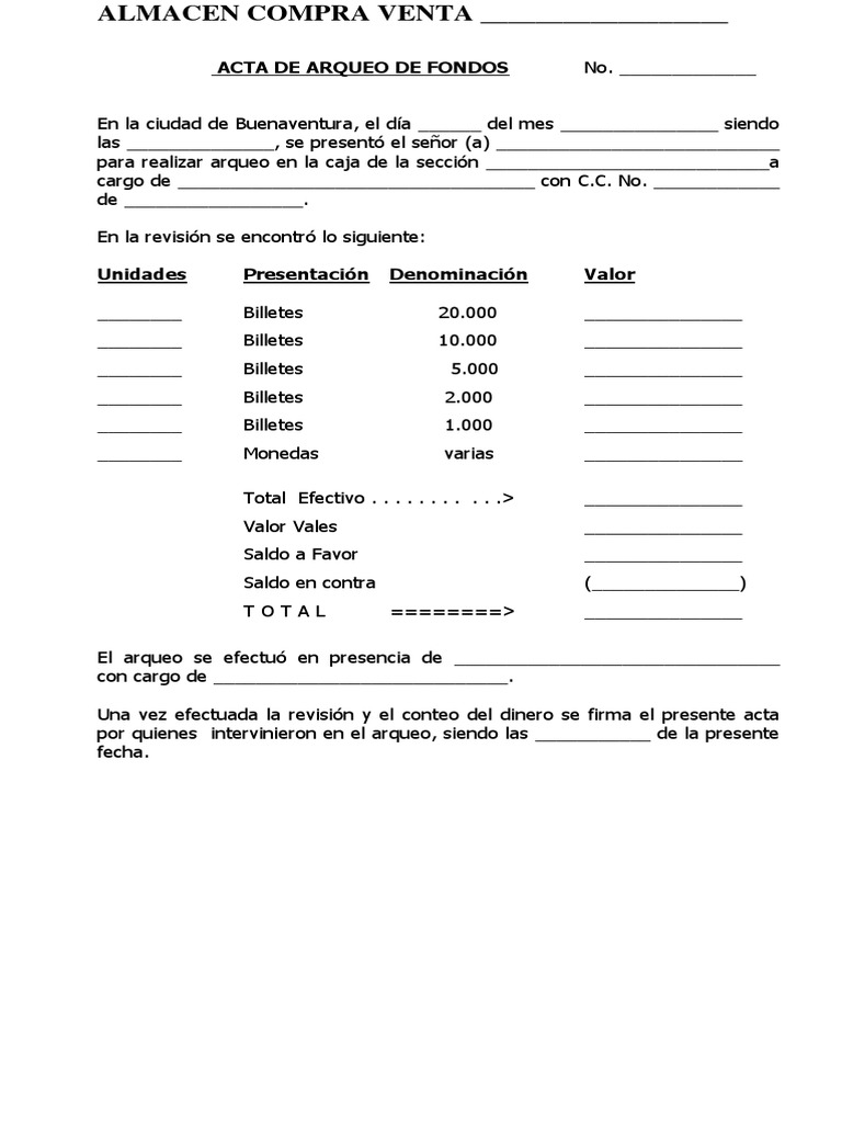 Acta de Arqueo | PDF