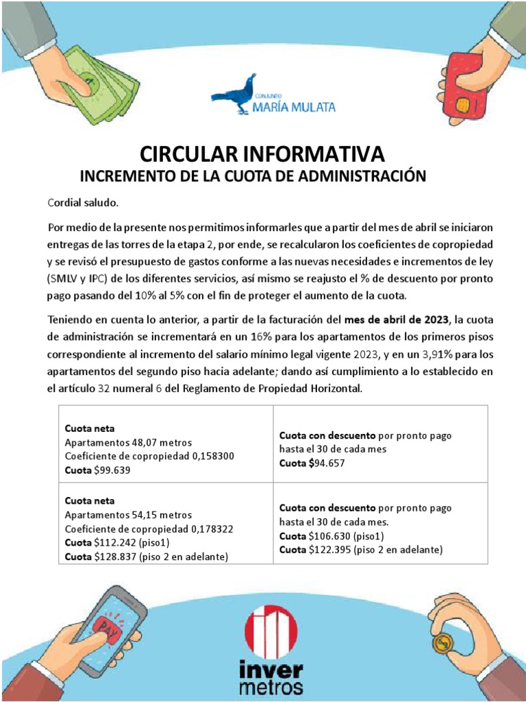 Circular Informativa - Incremento Cuota de Administración C.R. Maria ...