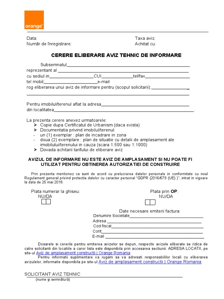 Cerere Aviz de Informare OROC 16.02.2022 | PDF