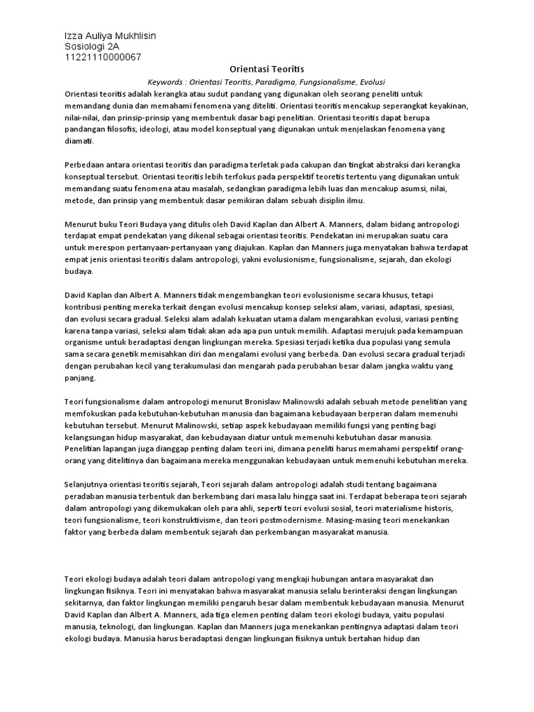 Orientasi Teoritis dalam Antropologi | PDF