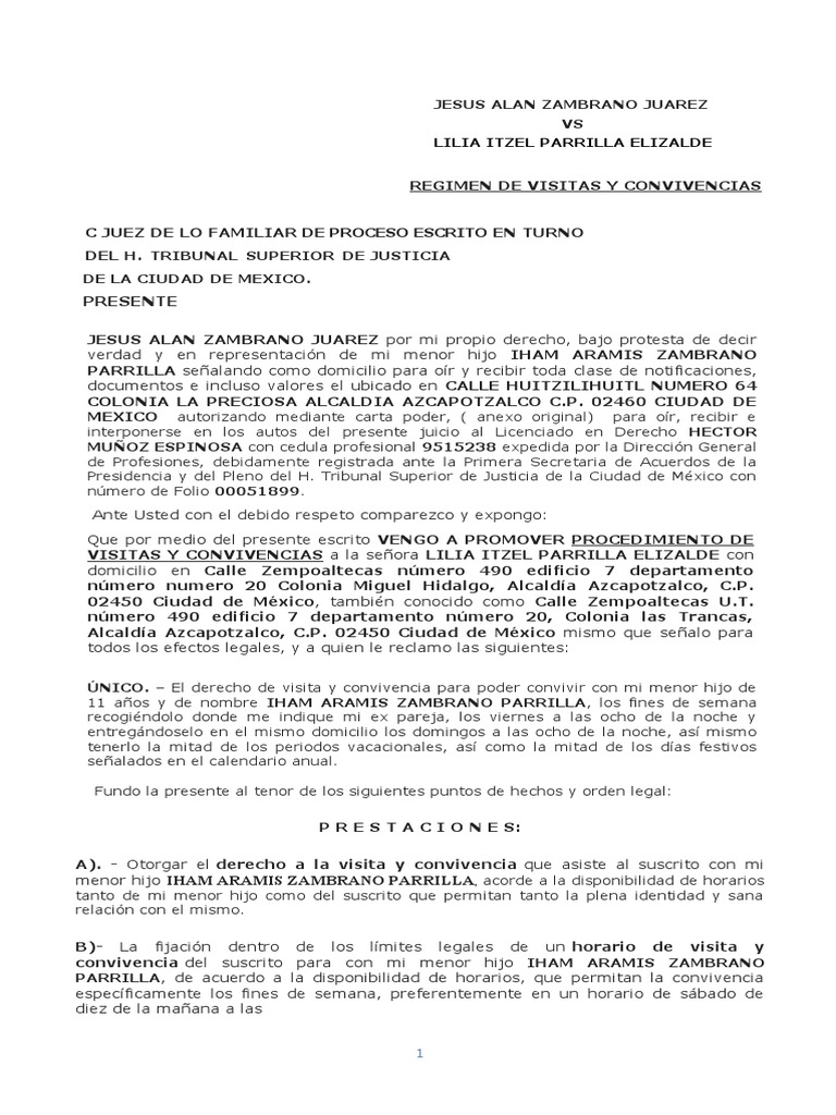 Regimen de Visitas y Convivencia ALAN | PDF Regimen de Visitas y Convivencia ALAN | PDF