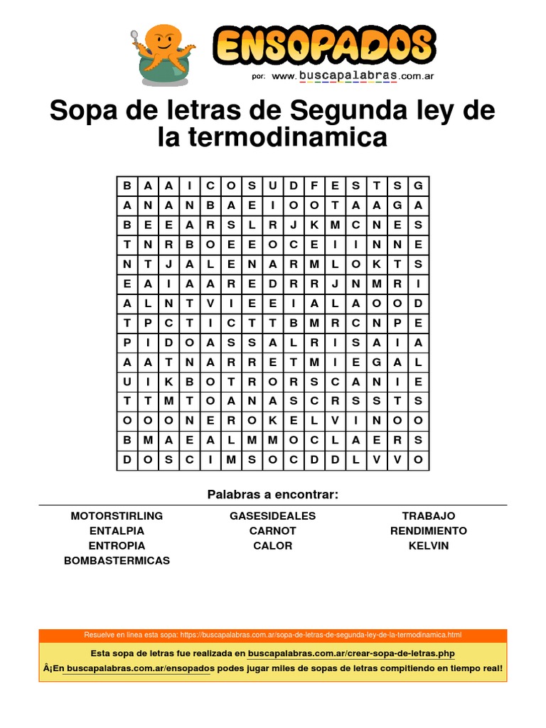 Sopa de Letras de Segunda Ley de La Termodinamica | PDF