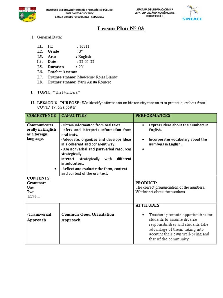 Lesson Plan - Numbers | PDF