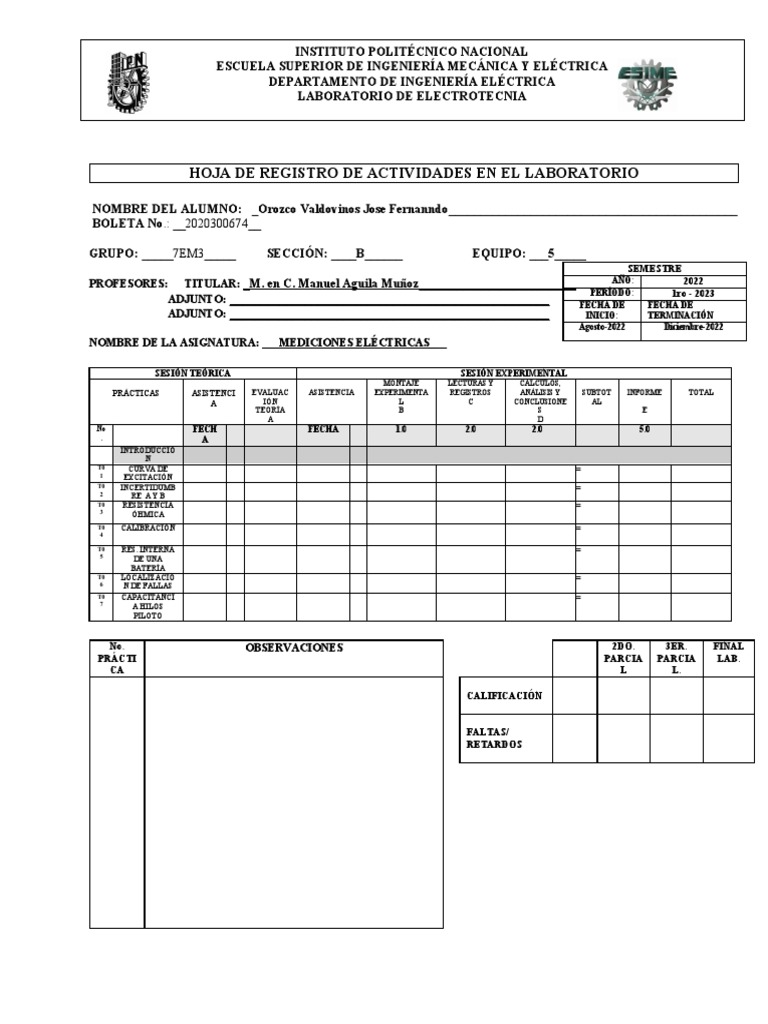 Hojas de Control ME | PDF | Medición | Laboratorios