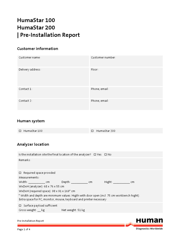 PreInstallation Humaster 100,200 | PDF