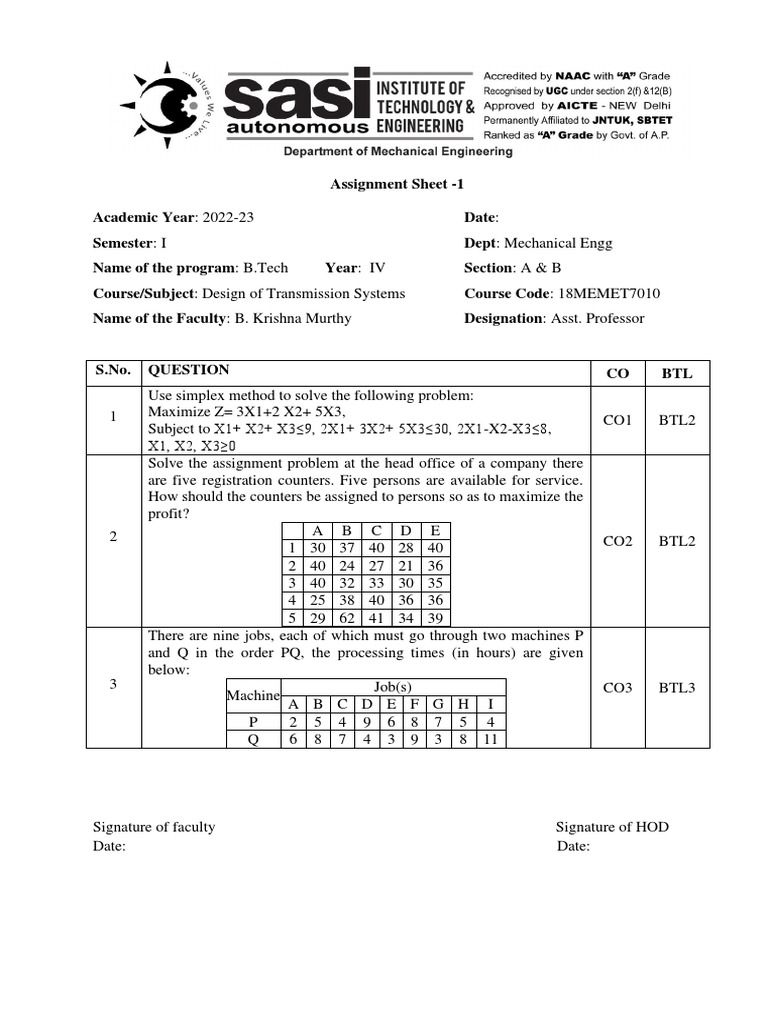 OR Assignment Sheets I | PDF