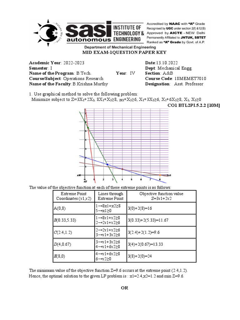 OR MID I Question Paper Key | PDF