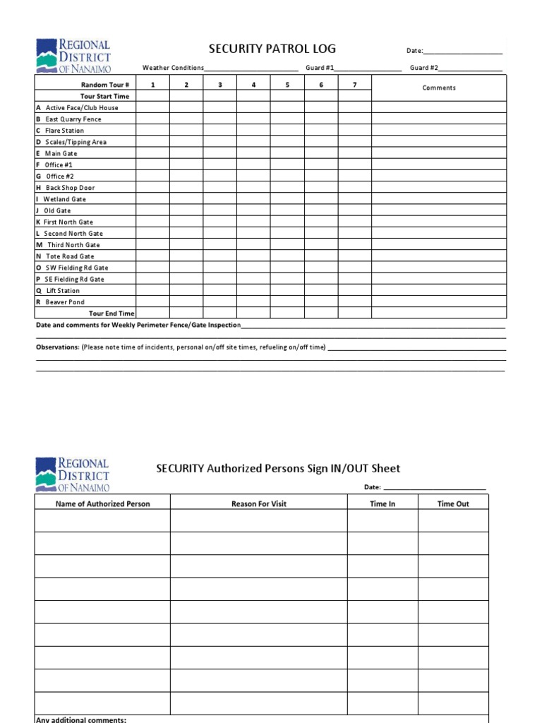 Appendix 2 Security Patrol Log | PDF