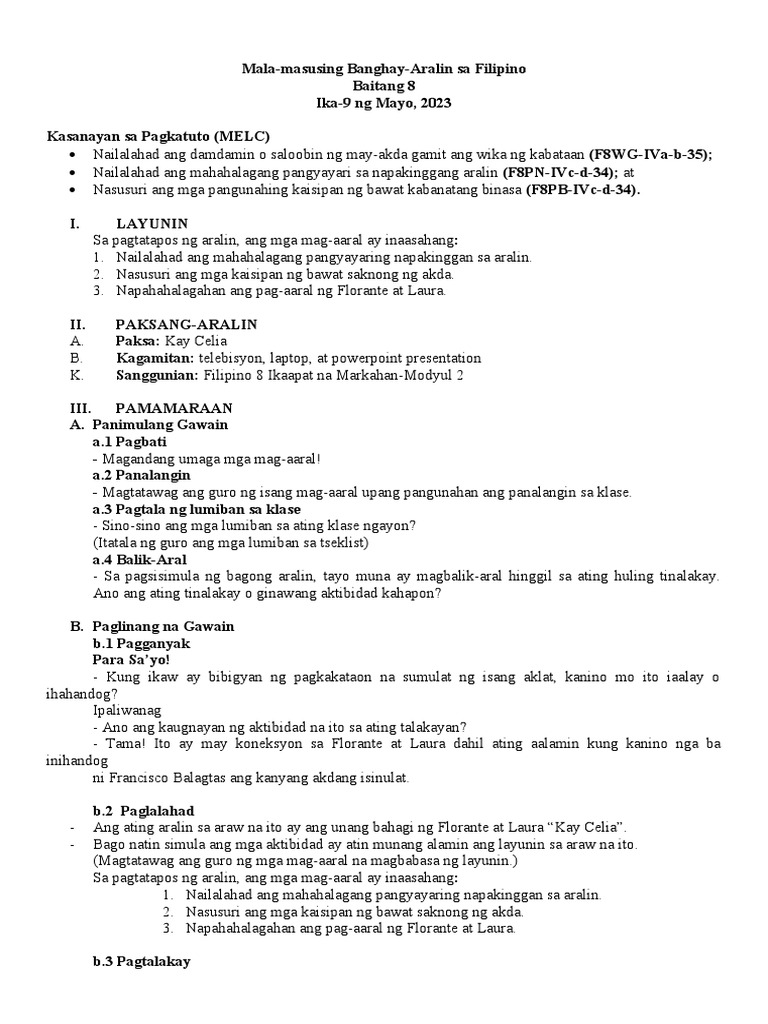 Lesson Plan_Grade 8_Week 1_May 9 | PDF