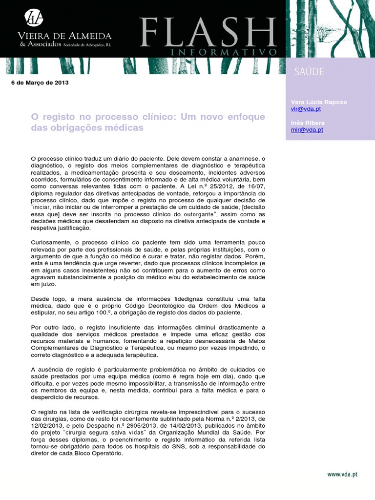 Importância do Registo no Processo Clínico | PDF | Consentimento Livre ...