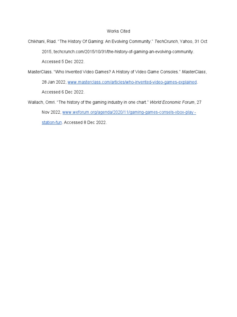 Video Games - Works Cited | PDF