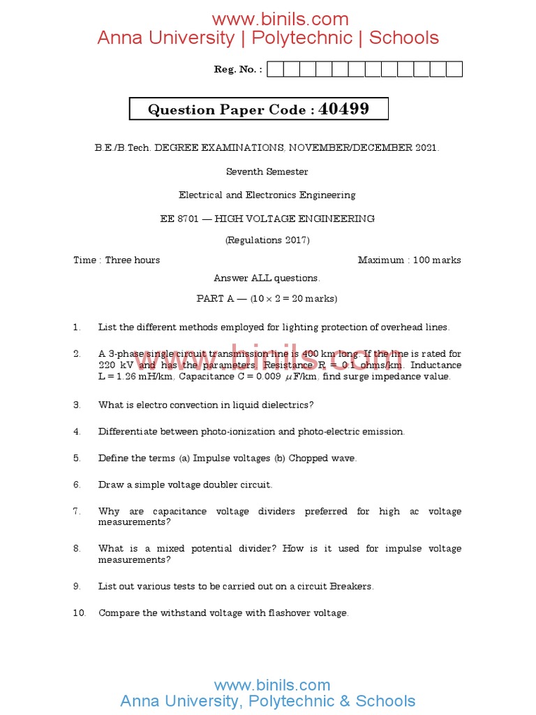 EE8701 High Voltage Engineering | PDF