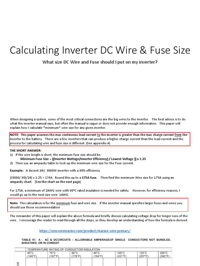 Calculating DC Wire Size For Inverters | PDF | Power Inverter | Fuse ...