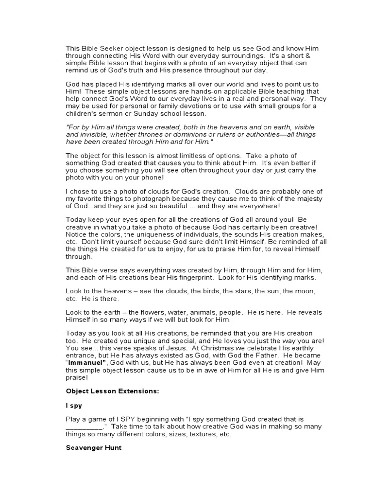 This Bible Seeker Object Lesson Is Designed To Help Us See God and Know ...