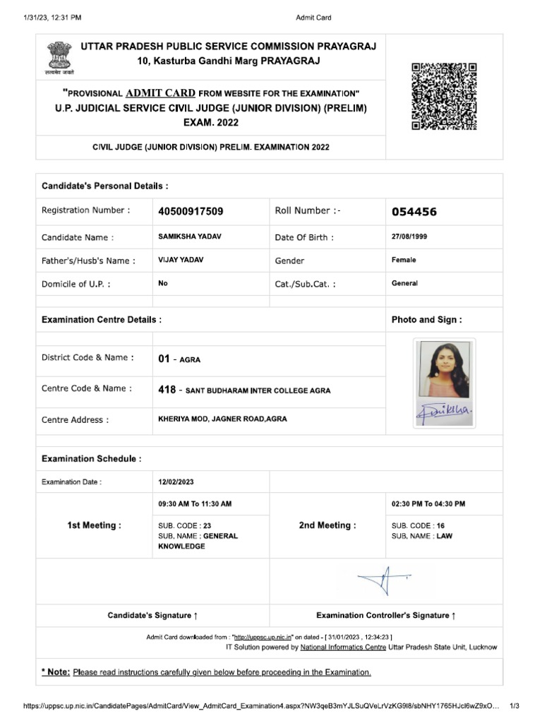Admit Card | PDF