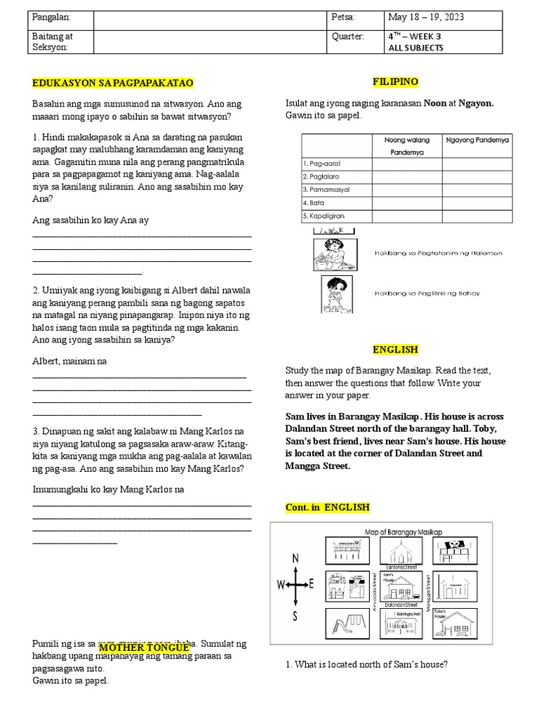 Week 3 Answer Sheets - All Subjects | PDF