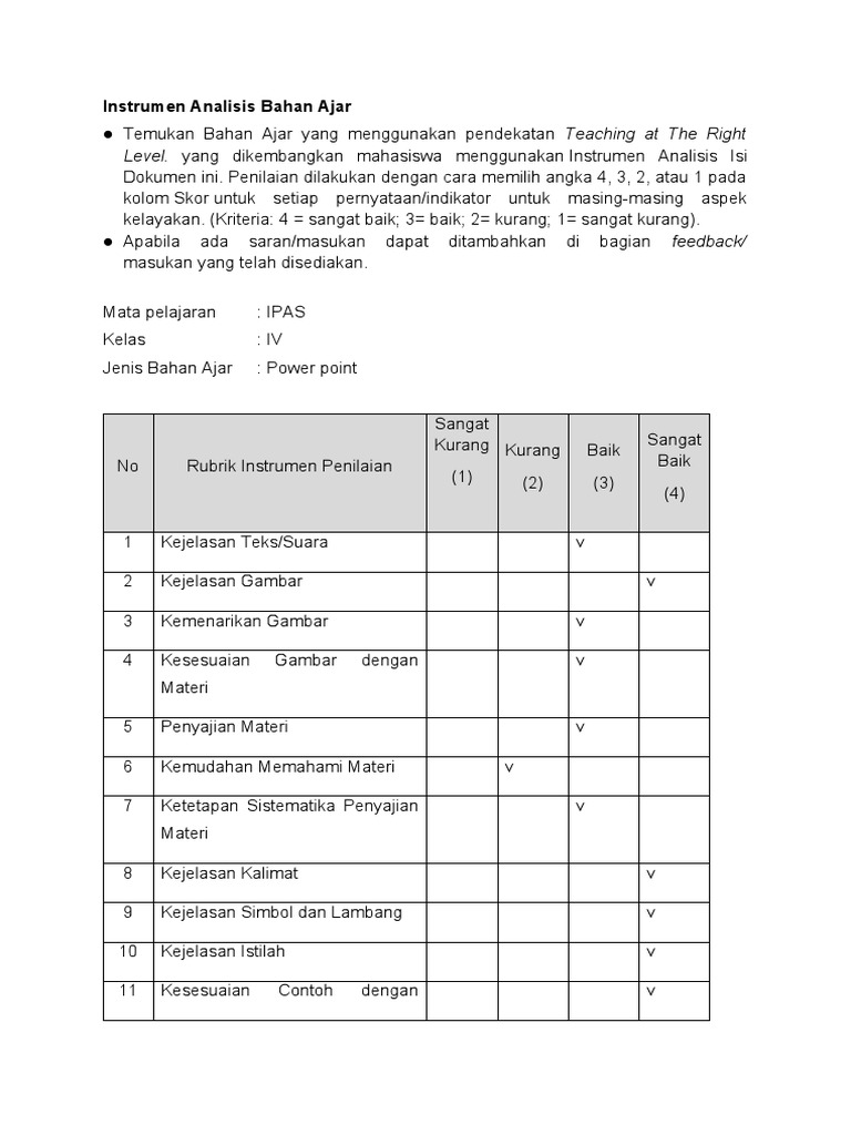 Instrumen Analisis Bahan Ajar | PDF