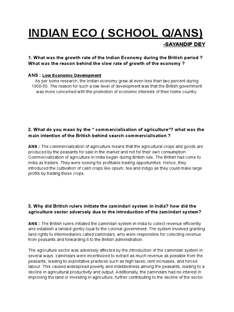 Indian Eco (School Q - Ans Notes Class 12) | PDF | Finance & Money ...