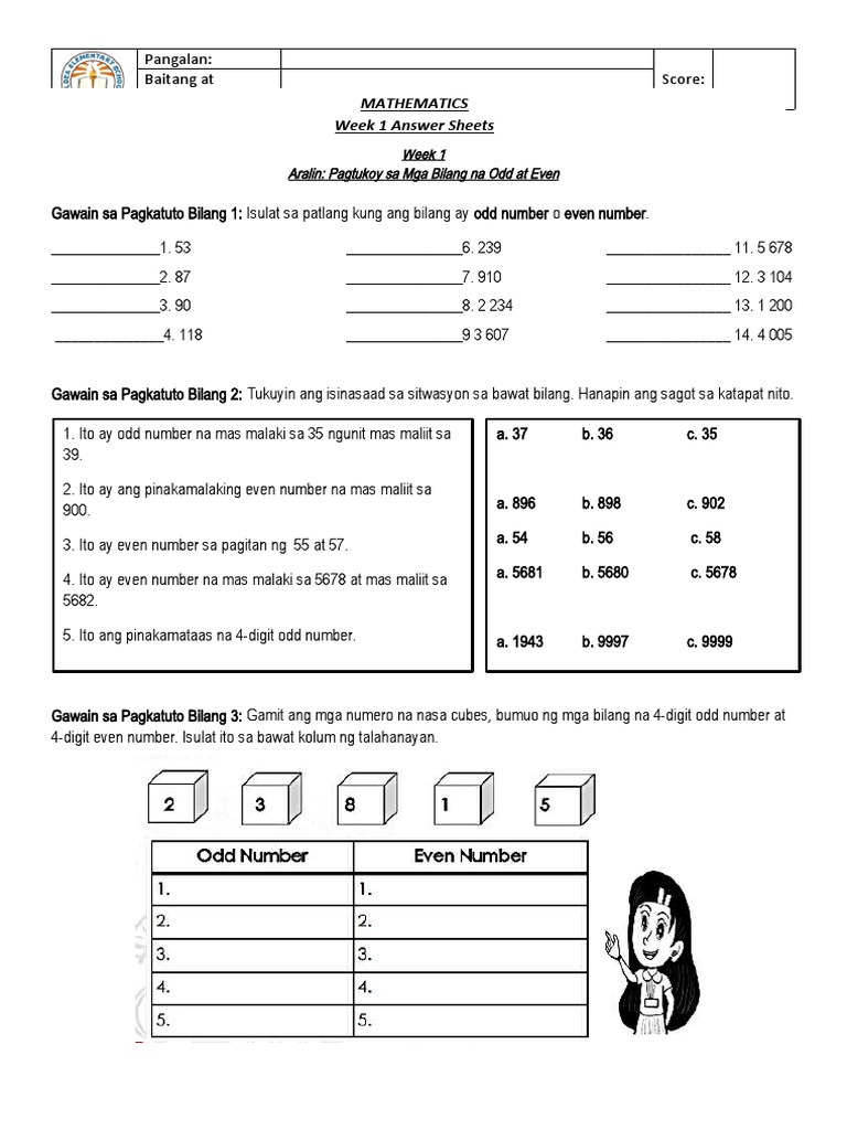 Math 3RD Q Answer Sheets Week 1-4 | PDF