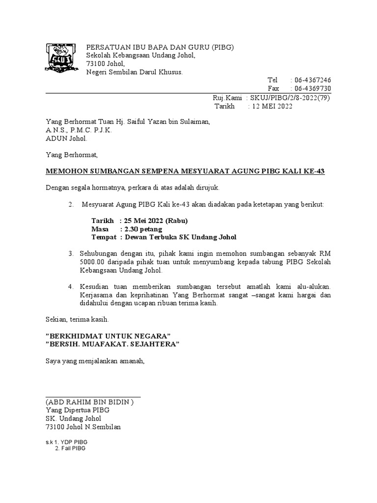 Surat Memohon Sumbangan MAT 43 | PDF | Kesehatan Holistik