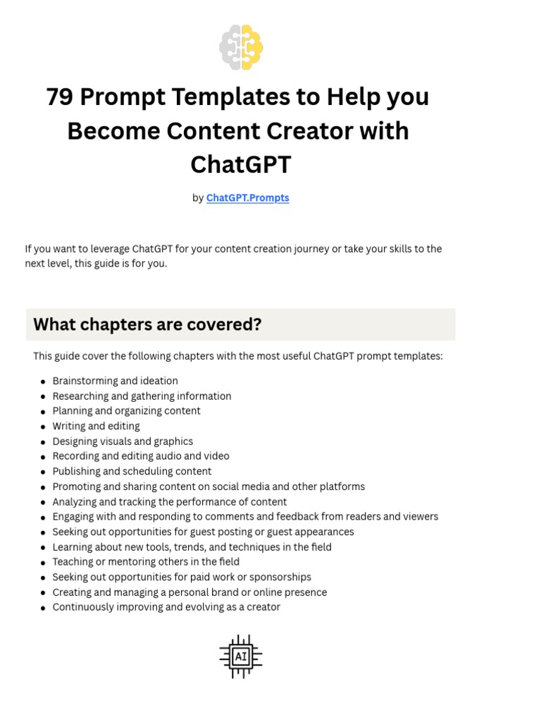 79 Prompt Templates To Become A Content Creators | PDF | Popular ...