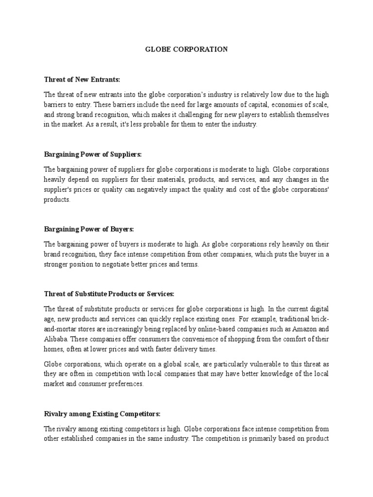 Globe Corporation Industry Analysis Pdf Market Economics