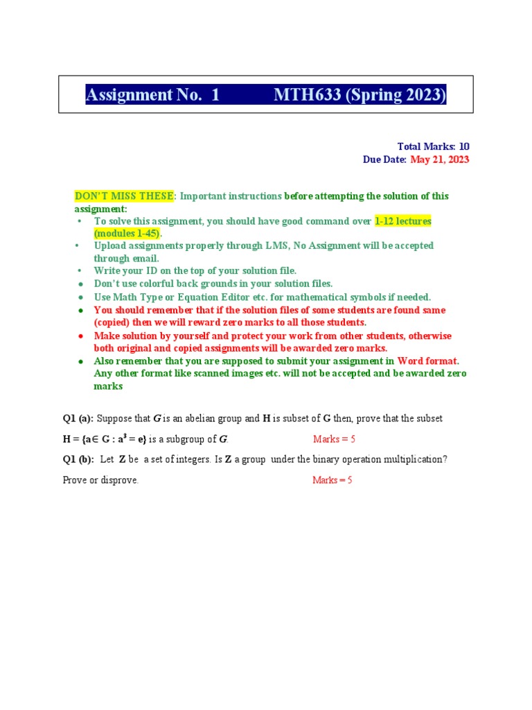 Spring 2023 - MTH633 - 1 | PDF