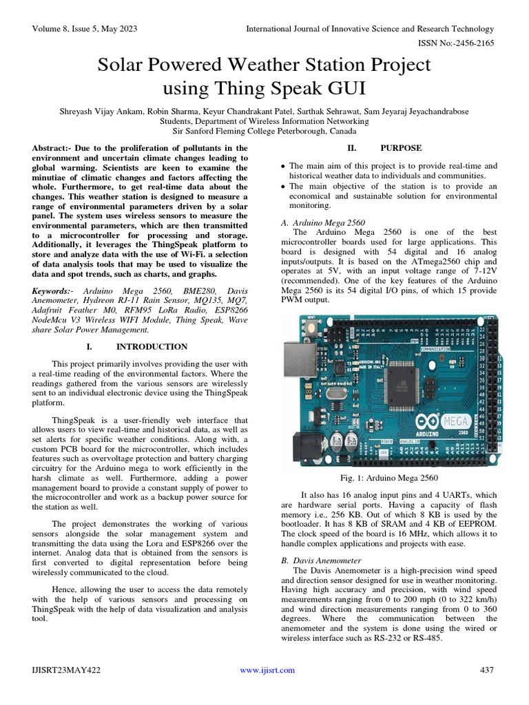 Solar Powered Weather Station Project Using Thing Speak GUI | PDF ...