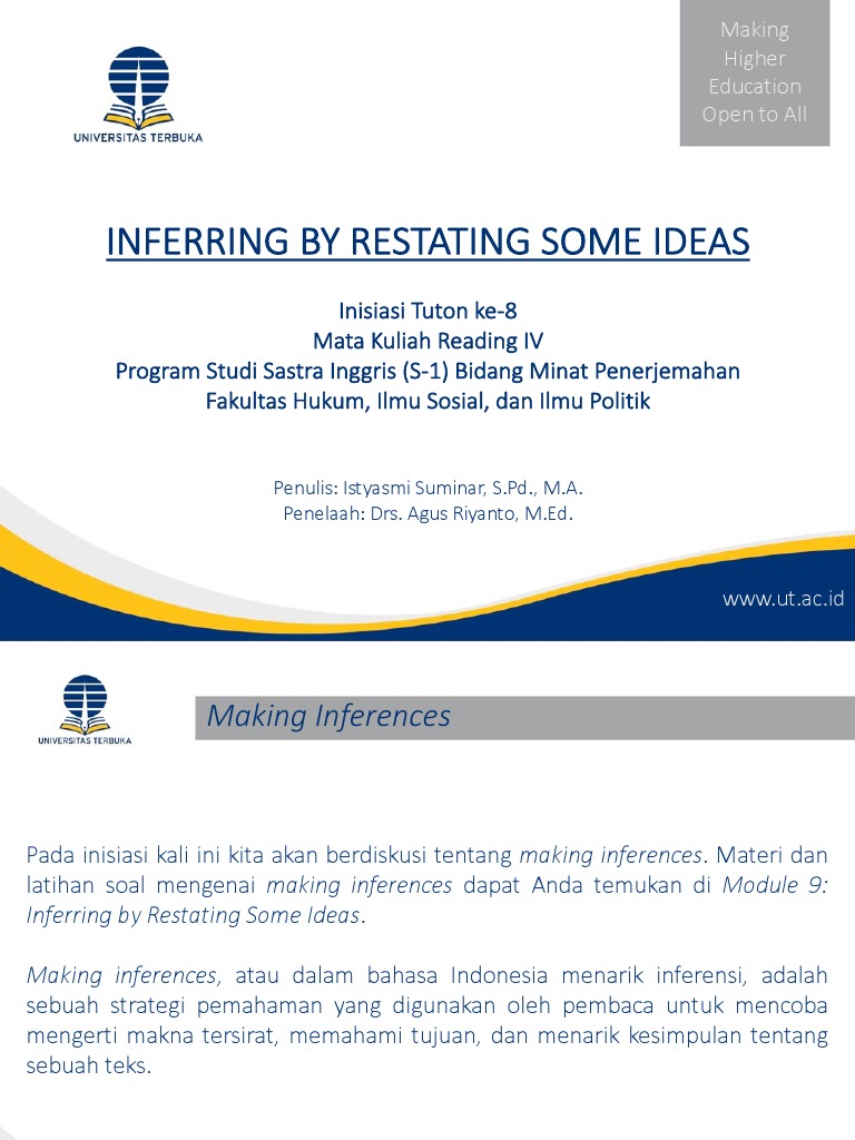 Inisiasi 8 - Inferring by Restating Some Ideas | PDF | Karier ...