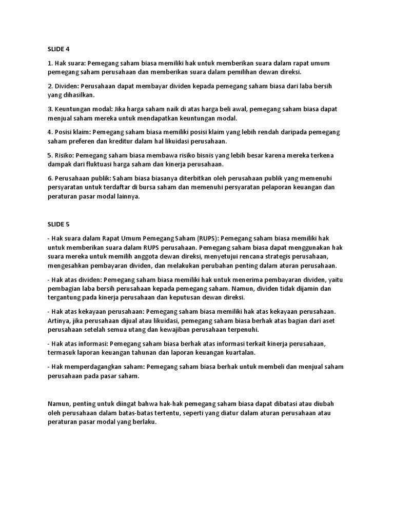 Penjelasan PPT Penilaian Saham Biasa | PDF