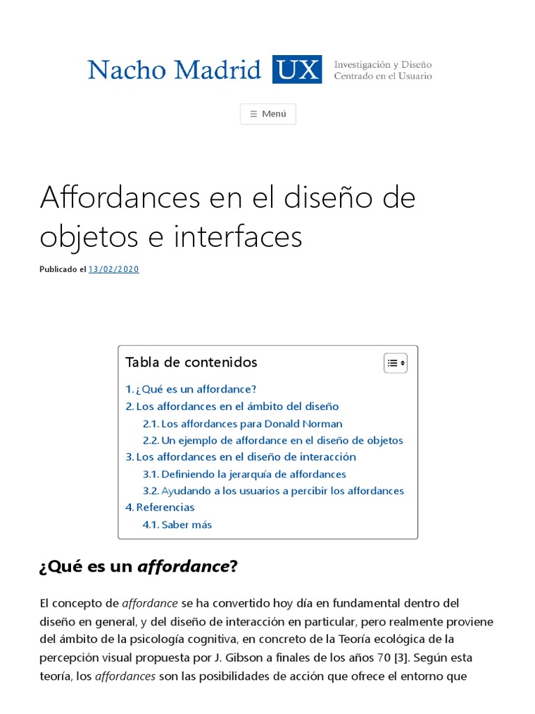 Affordances en El Diseño de Objetos e Interfaces - UX Research Blog | PDF
