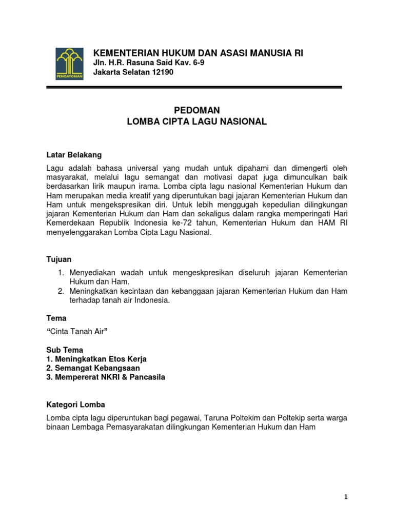 Pedoman Lomba Cipta Lagu Nasional | PDF