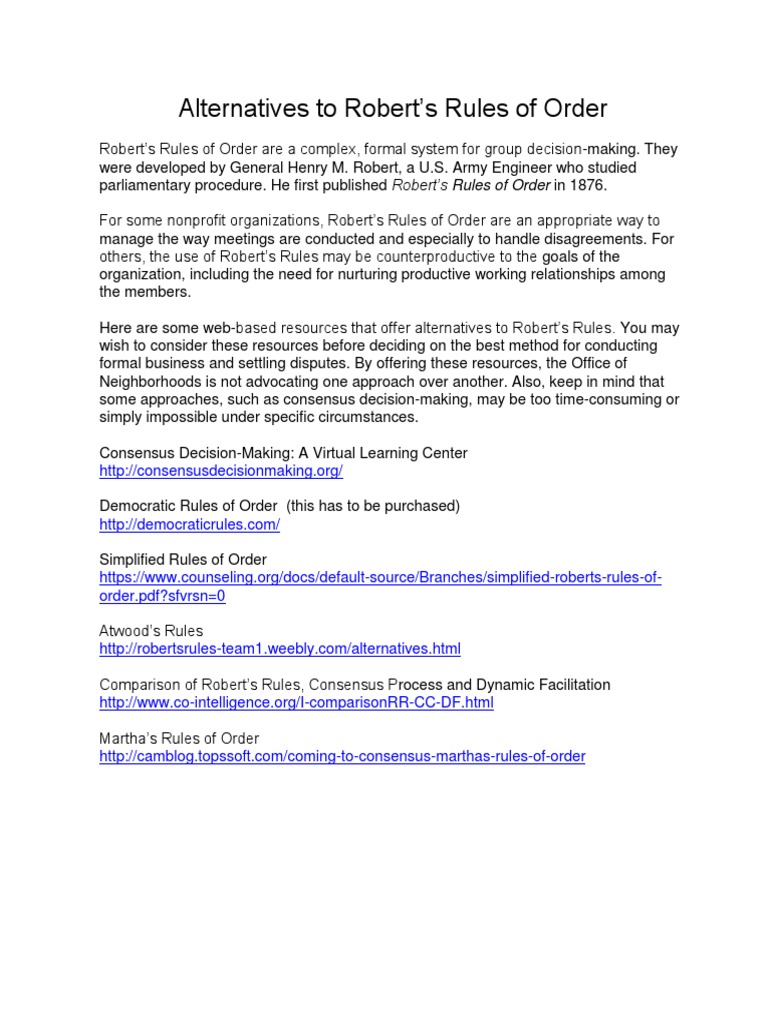 Alternatives To Robert's Rules-Of Order | PDF
