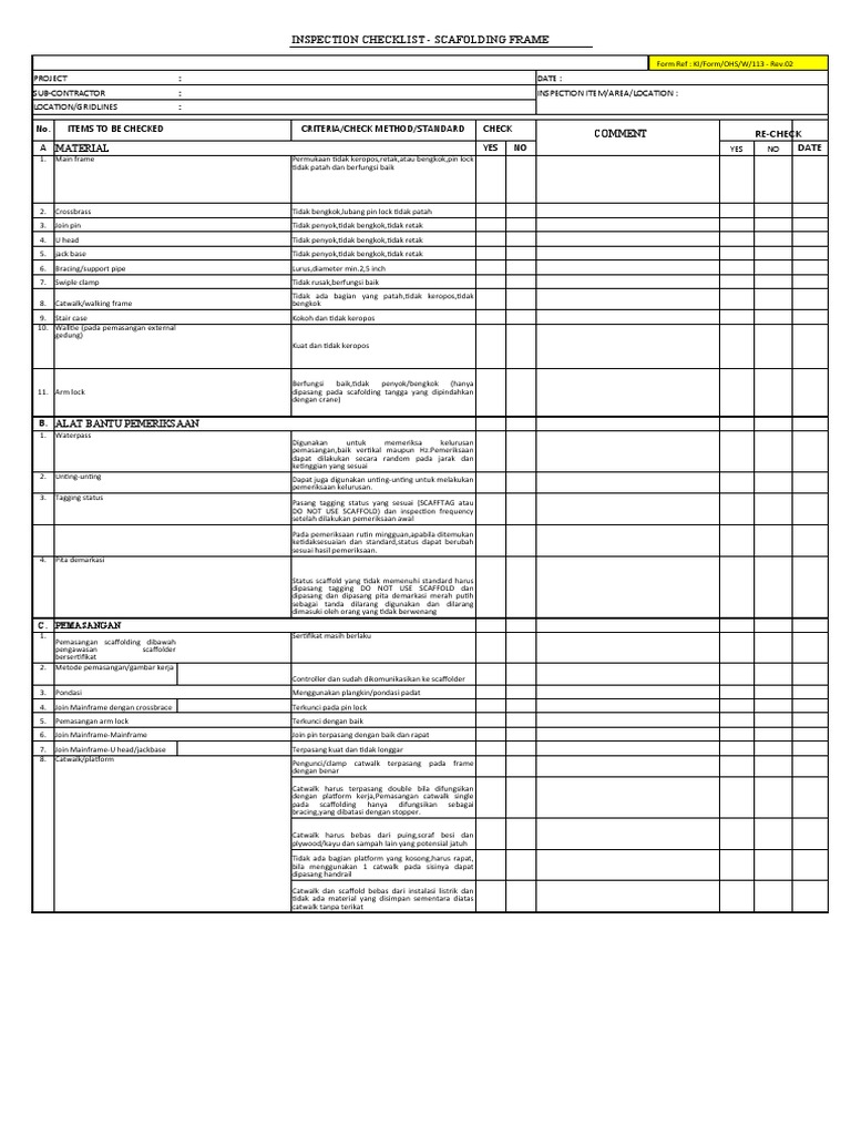 Checklist Scafolding | PDF