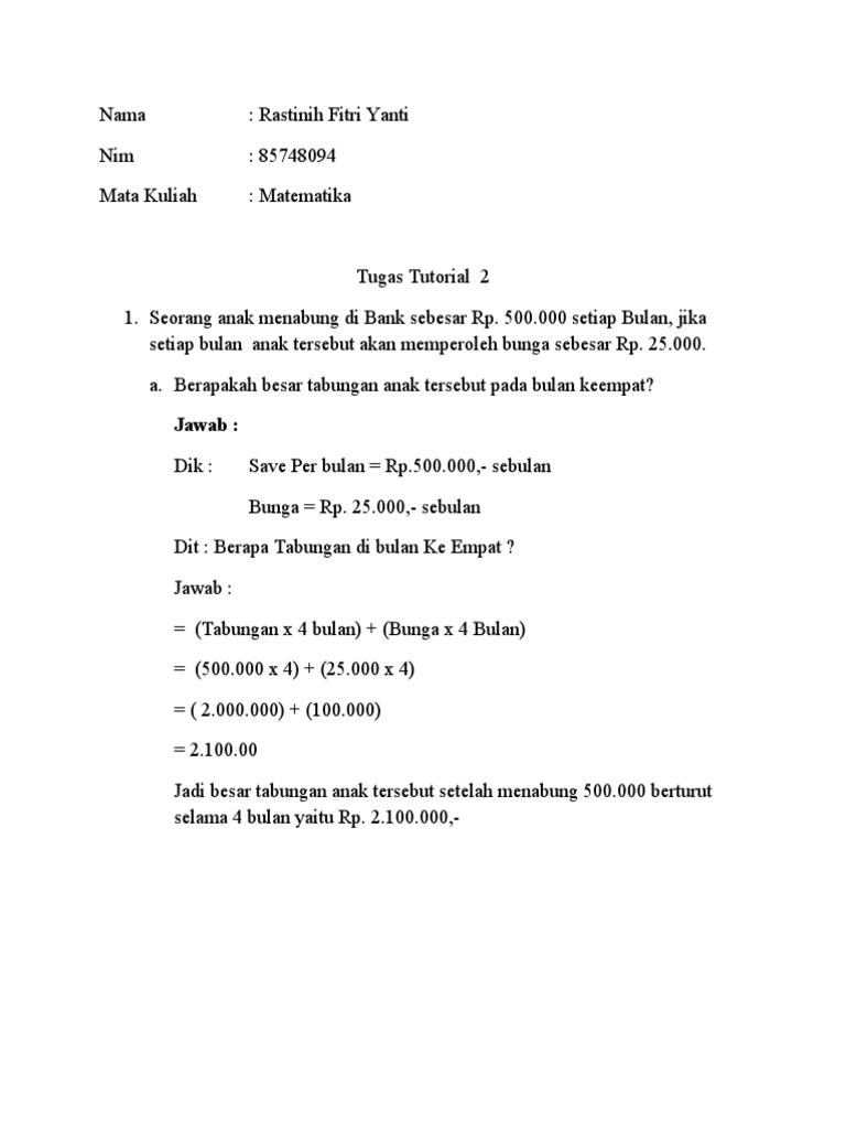Optimasi Tabungan dan Soal Matematika | PDF