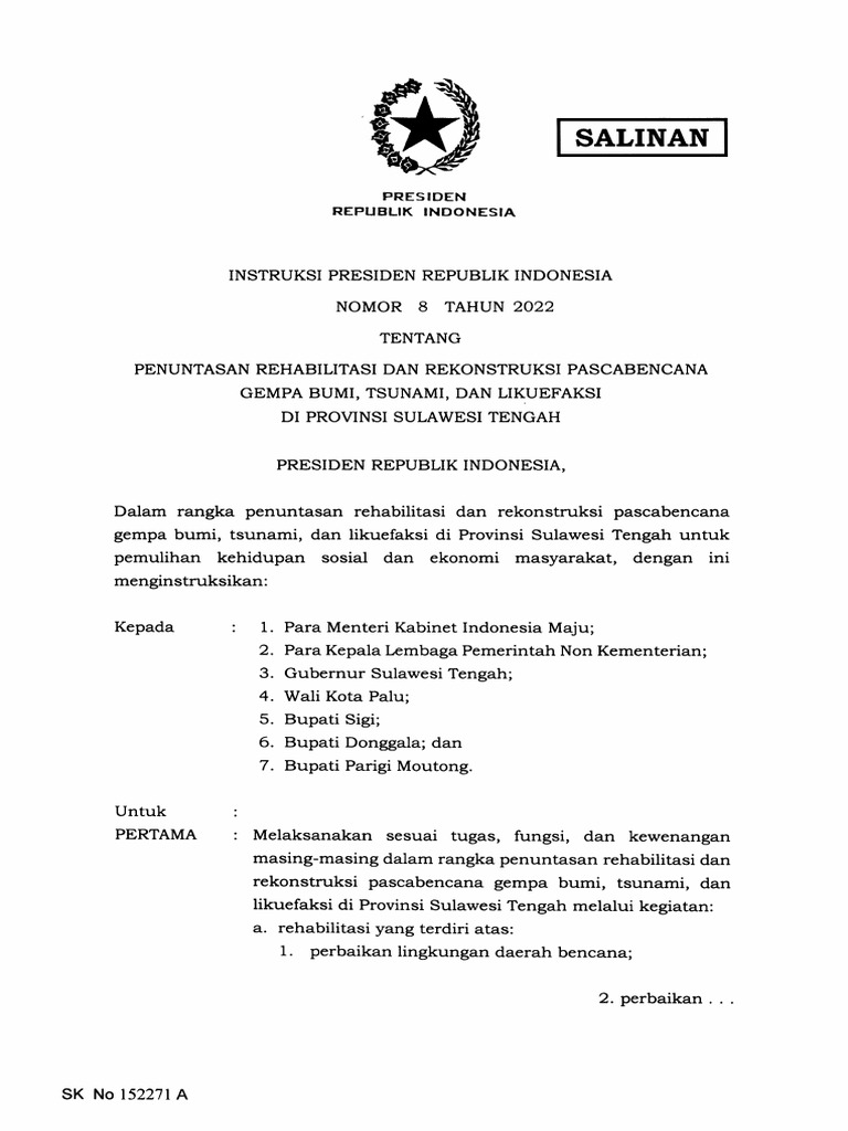 Inpres Nomor 8 Tahun 2022 | PDF
