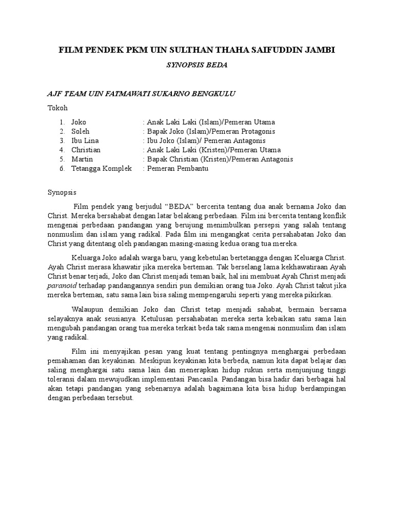 Sinopsis Beda Film Pendek PKM 2023 | PDF