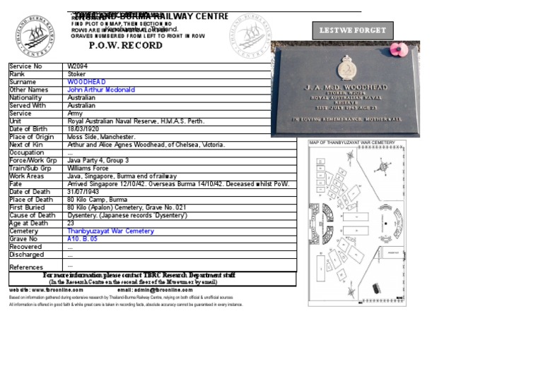 WOODHEAD John Arthur McDonald TBRC PoW Record 1 | PDF