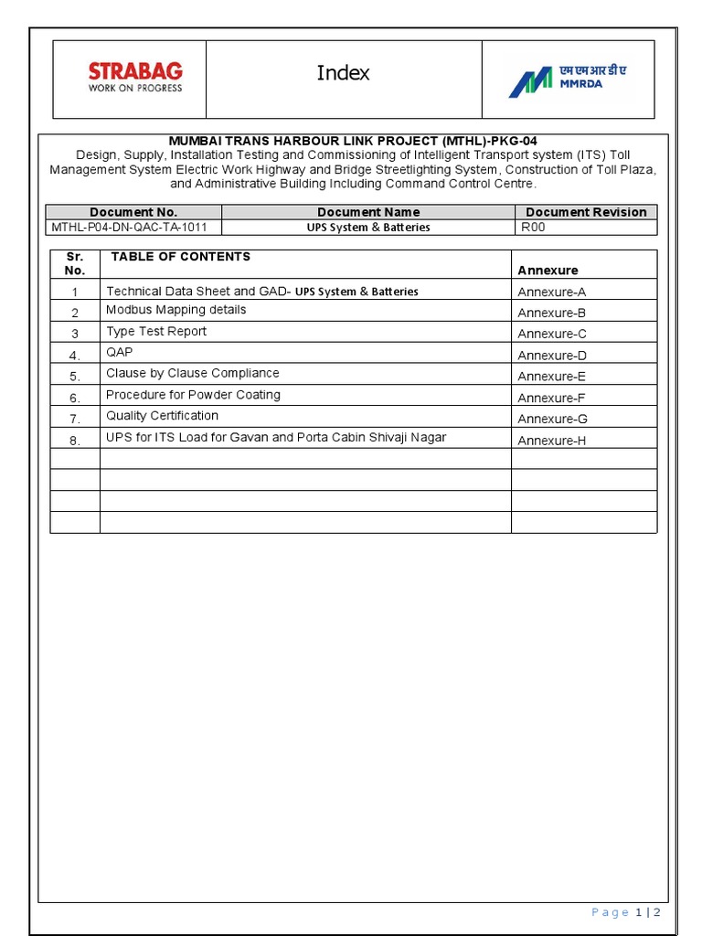 MTHL Project UPS System Overview | PDF
